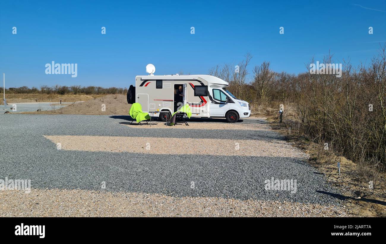 Family vacation trip camper van, holiday trip in motorhome, caravan ...