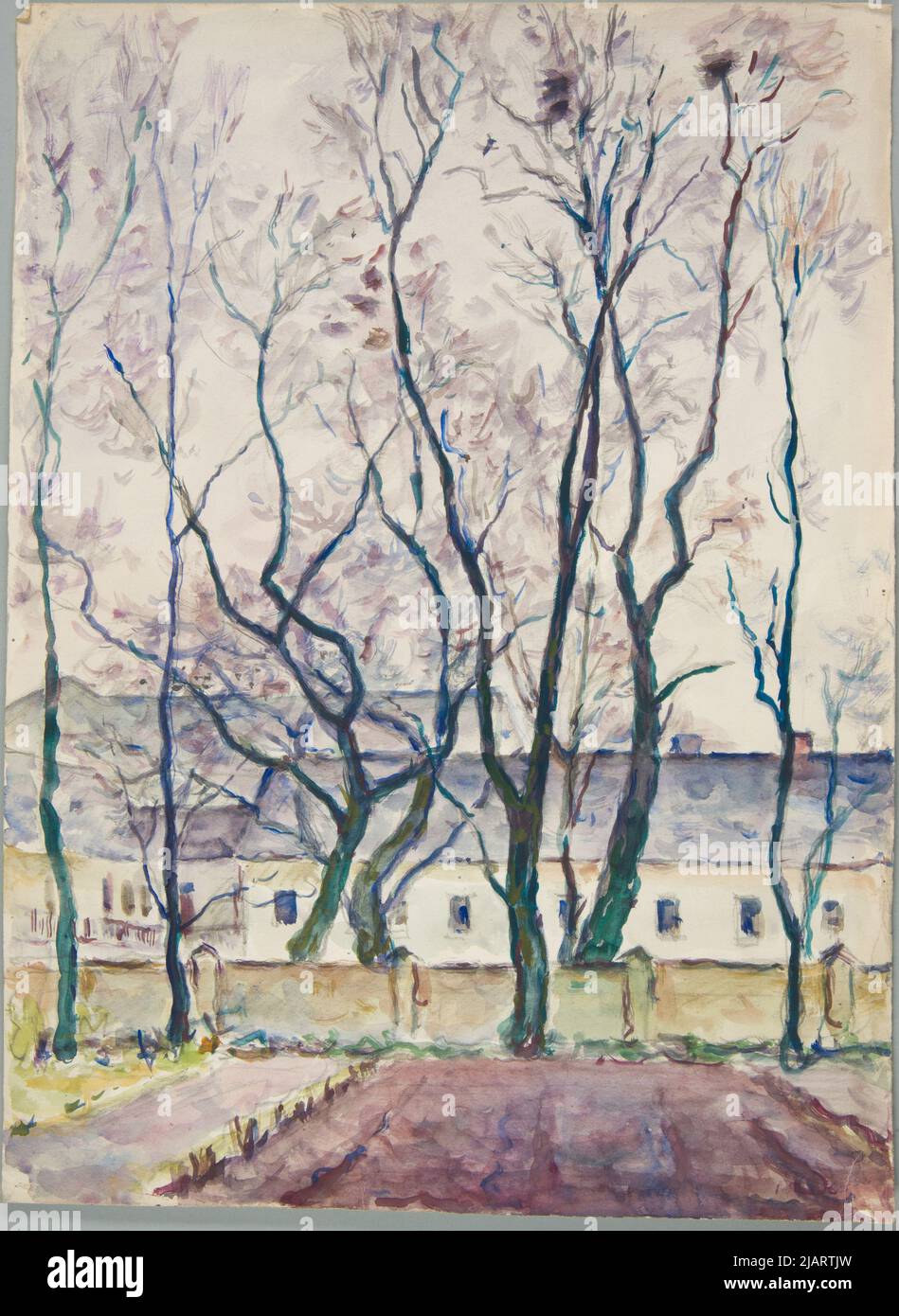Landscape with trees and an architectural team behind the wall Ivanec ...