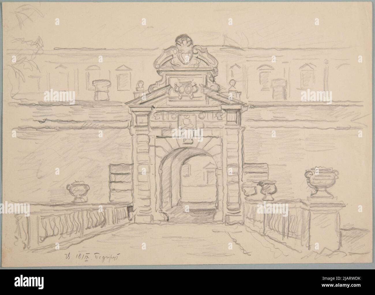 Double sided drawing; recto: entrance gate to the palace in Podhorce ...