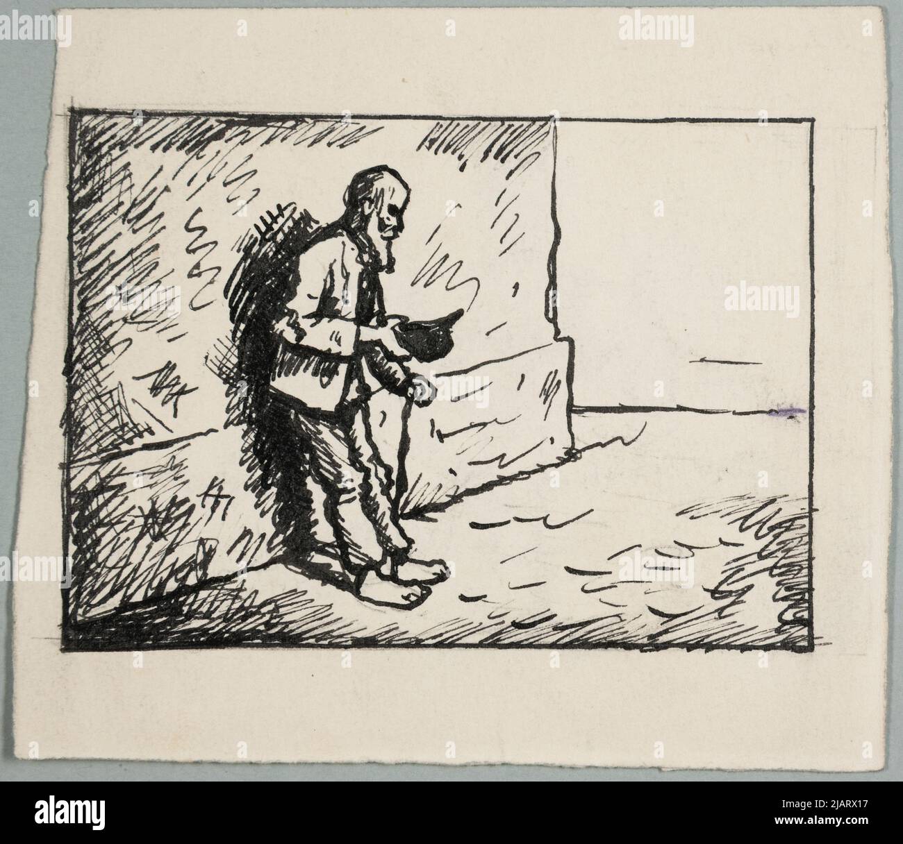 Double sided drawing; recto: beggar standing under the wall (proof ...