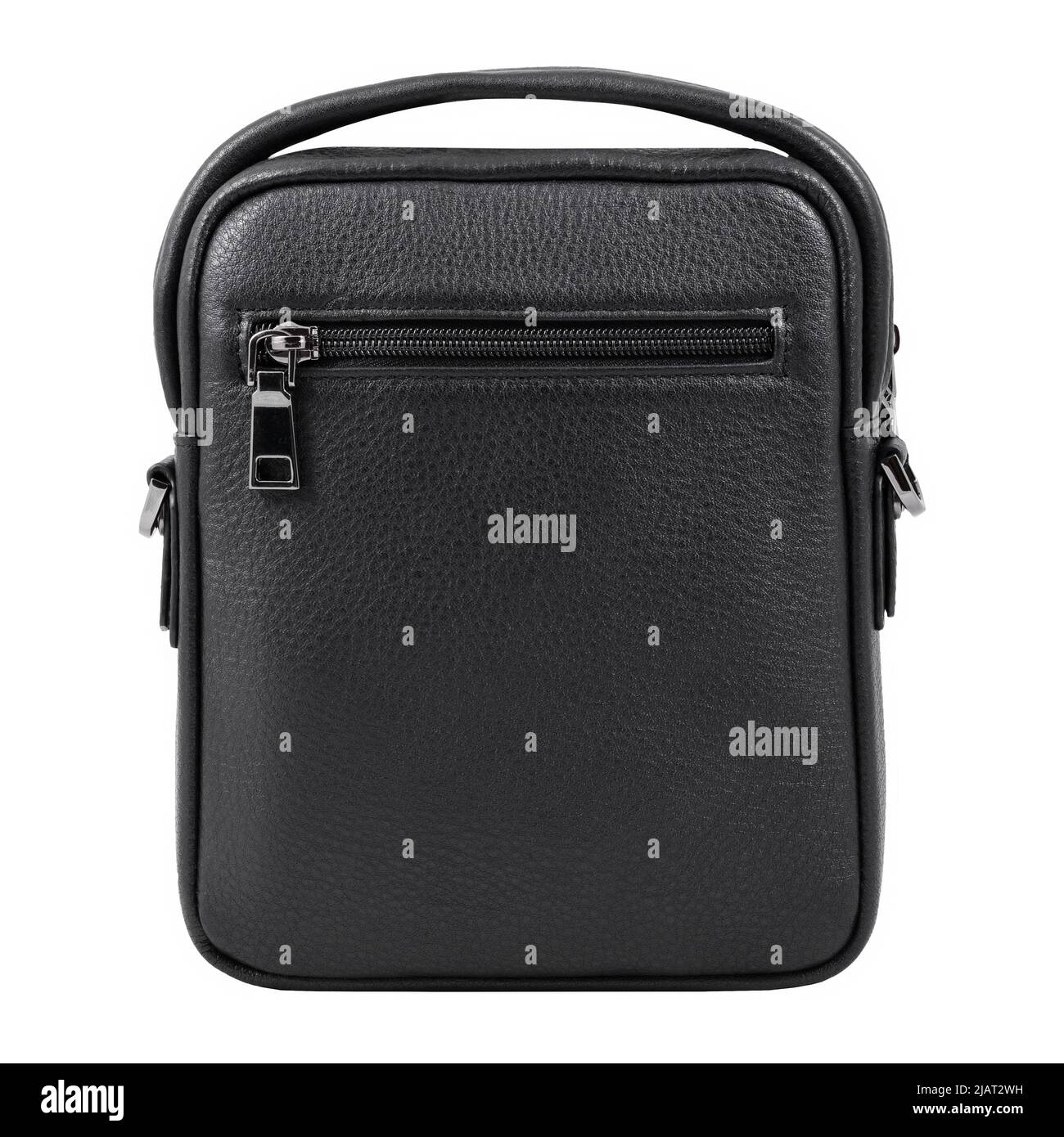 Black leather document bag with handle isolated on white background ...