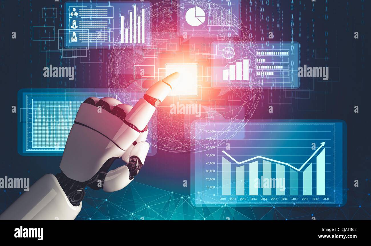 3D rendering futuristic droid robot technology development, artificial ...