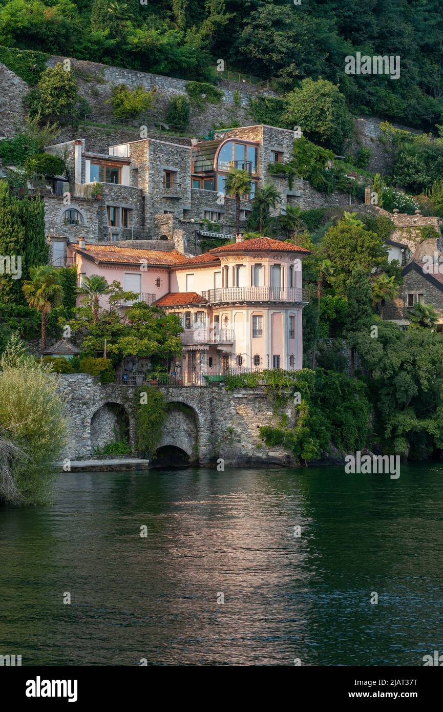 Villas on the shore of Lake Maggiore, Cannero Riviera, Piedmont, Italy ...