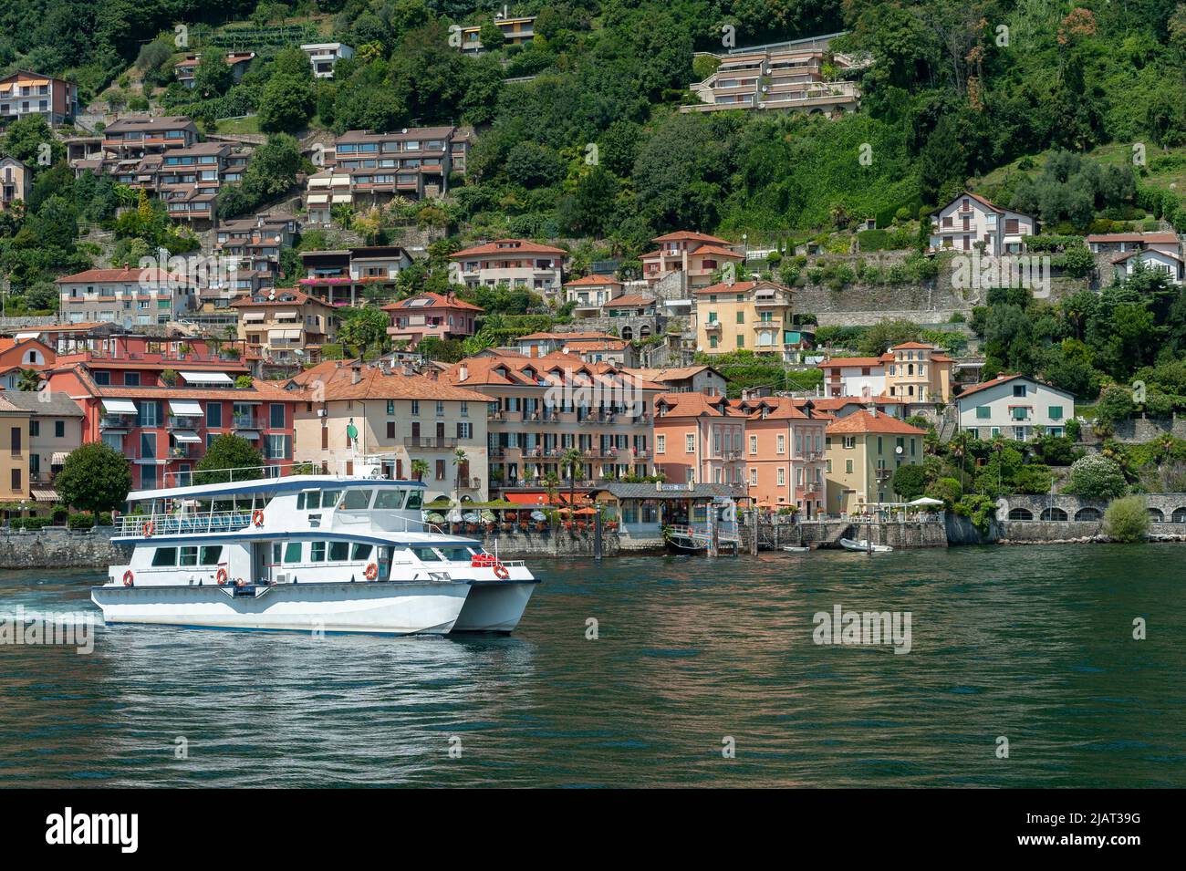 Tourist ship on Lake Maggiore, Cannero Riviera, Piedmont, Italy, Europe ...