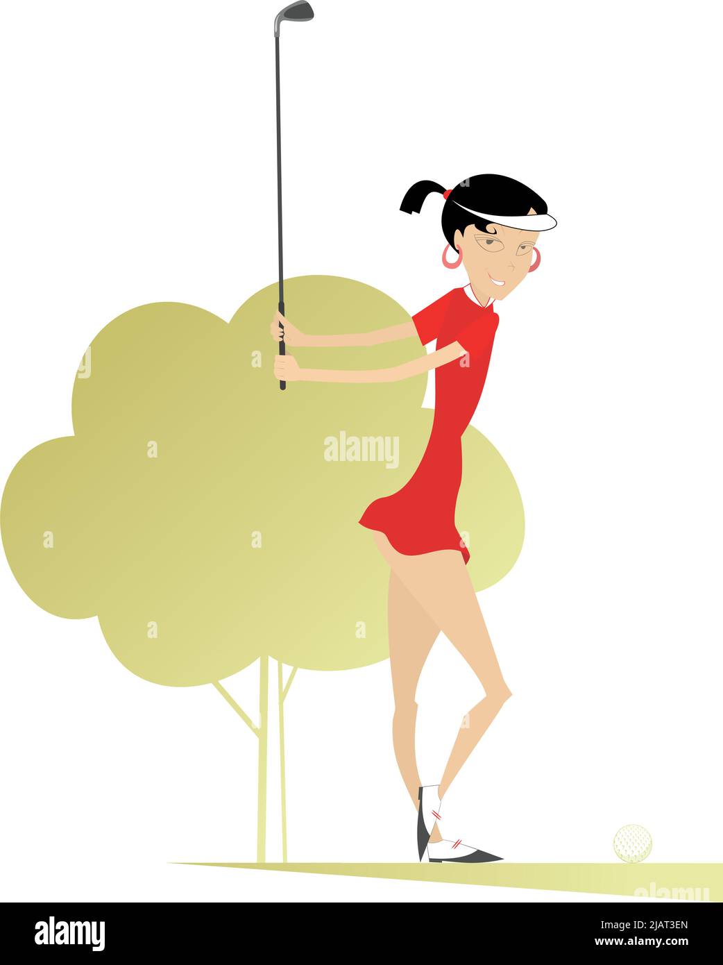 Cartoon golfer woman on the golf course illustration. Funny golfer ...