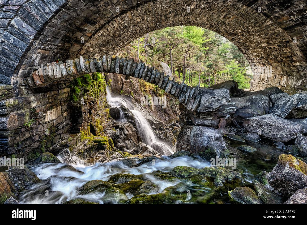 Pont Pen-y-Benglog, A Bridge under a Bridge, Ogwen, North Wales Stock ...