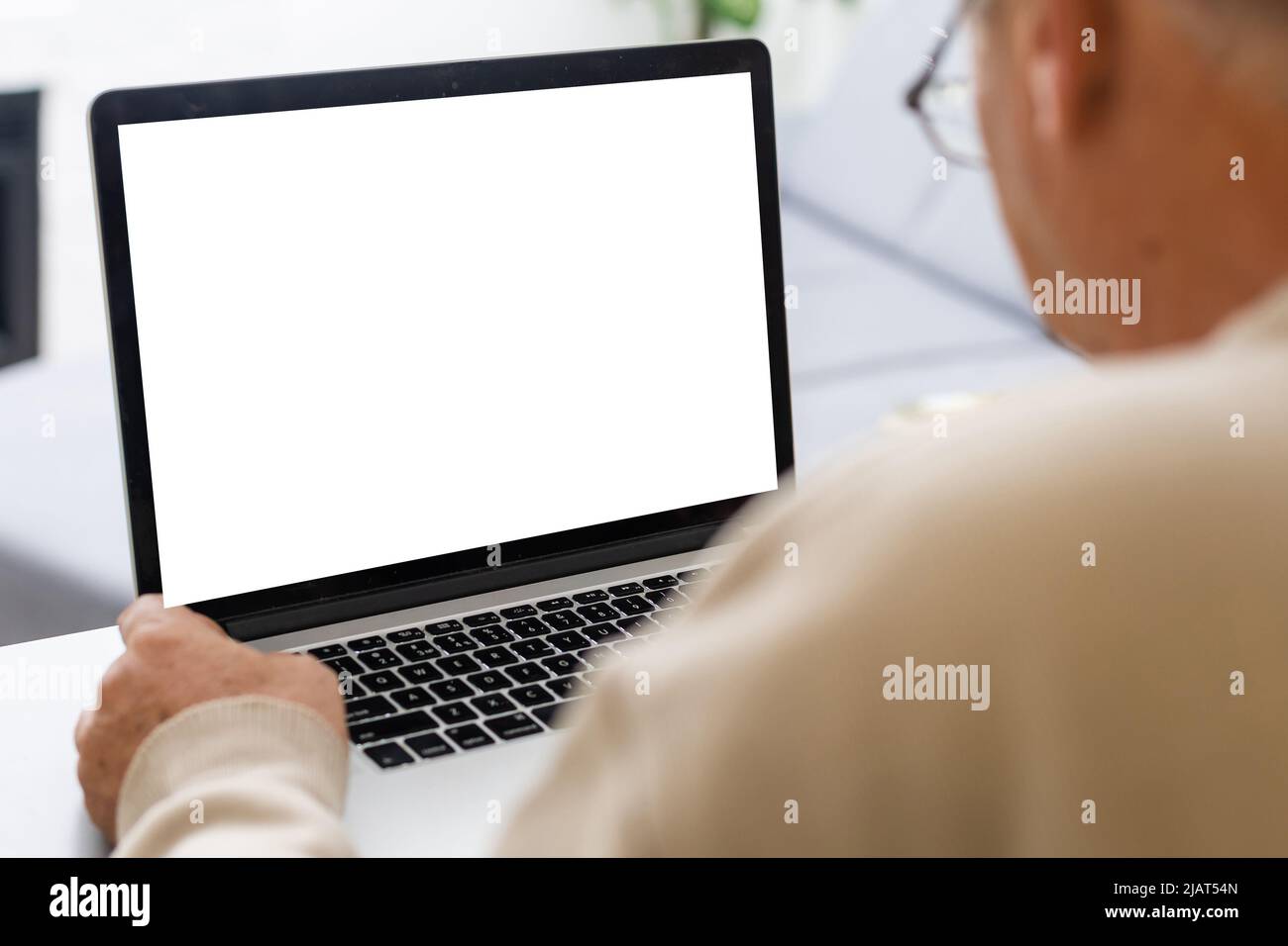computer mockup image blank screen. hand man work using laptop with ...