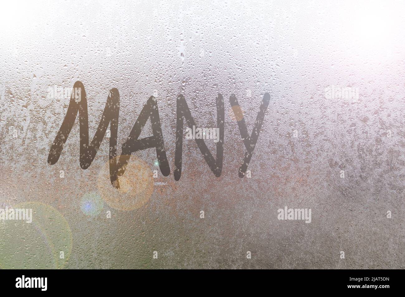 Foggy glass on window with written word many Stock Photo - Alamy