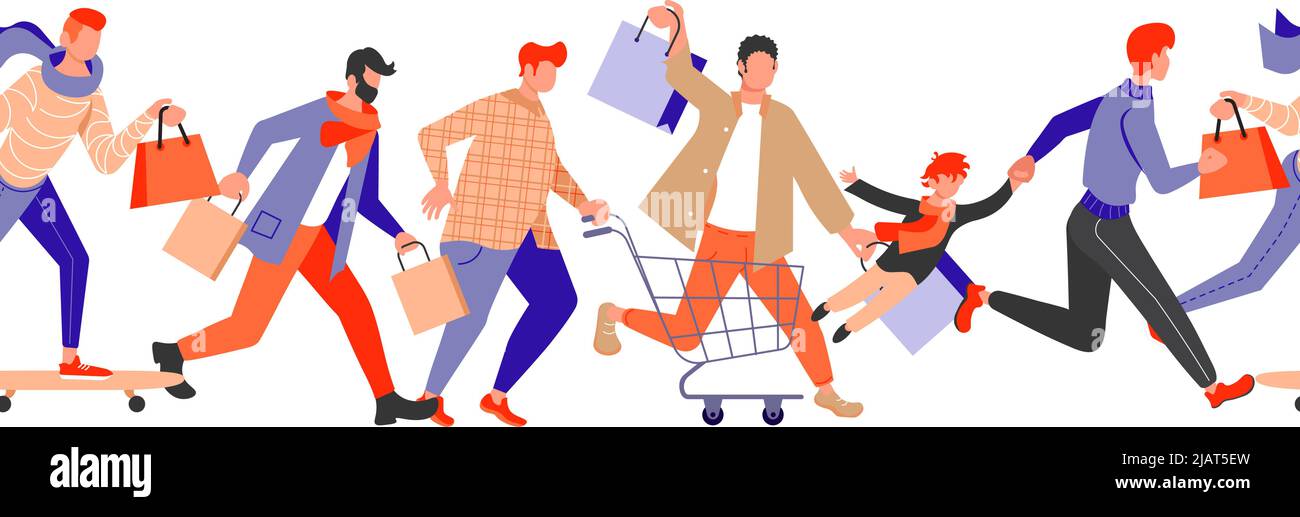 Seamless border with Group of colorful people in hurry Stock Vector ...