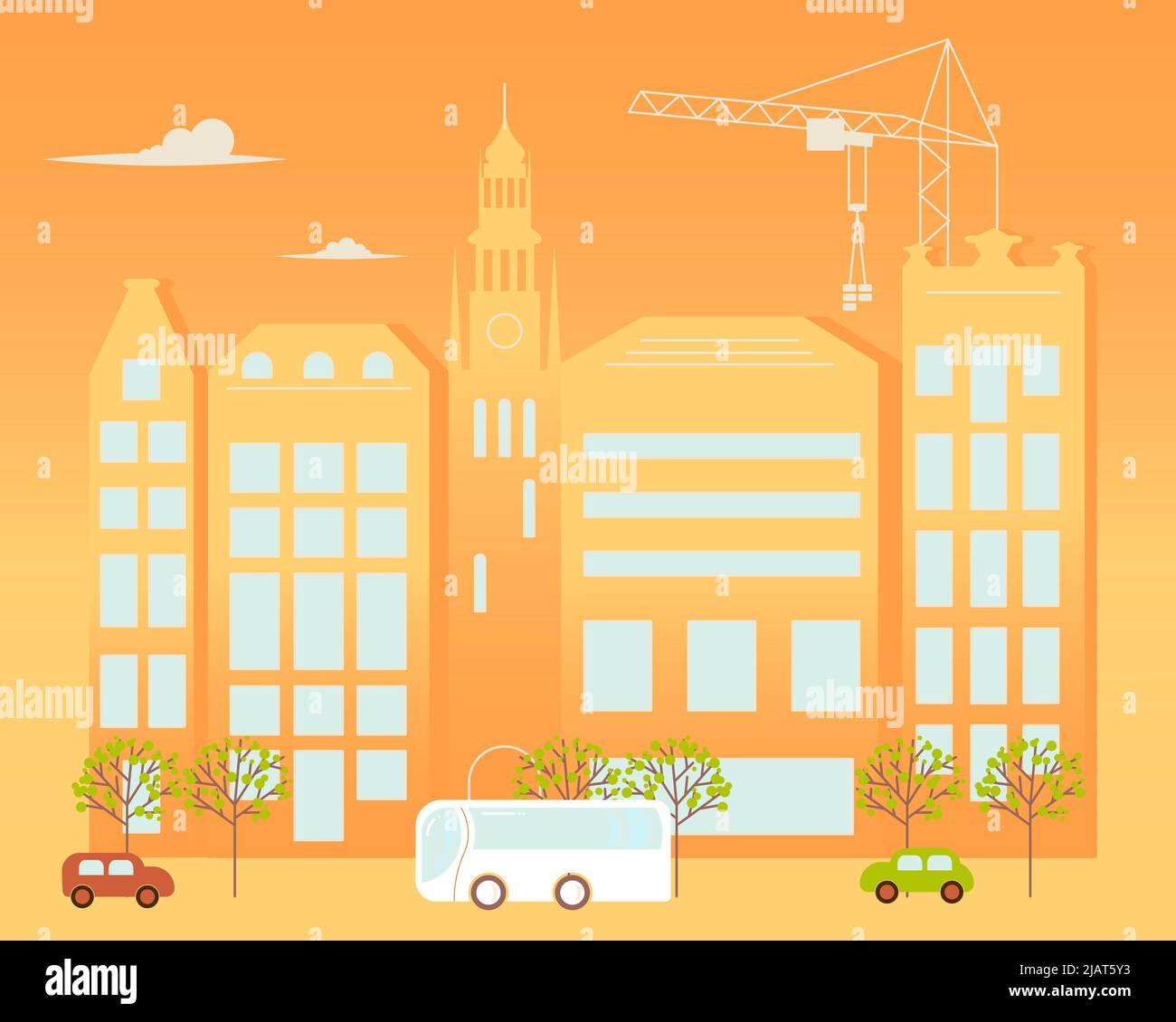 Town at hot afternoon horizontal panorama. Vector illustration Stock ...
