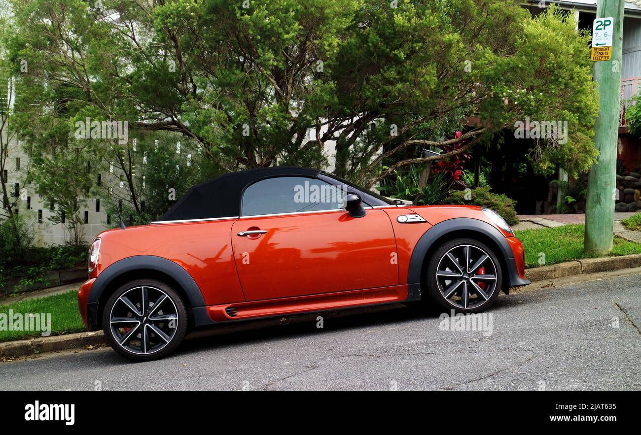 Bright red Mini Cooper Works car parked in a hill Stock Photo - Alamy
