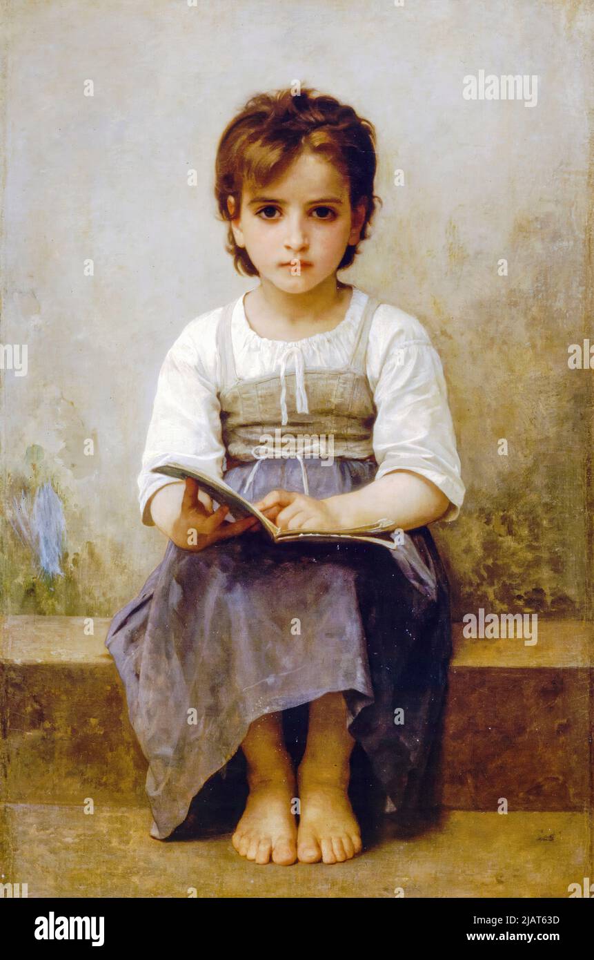 William Adolphe Bouguereau, The Difficult Lesson, painting in oil on ...