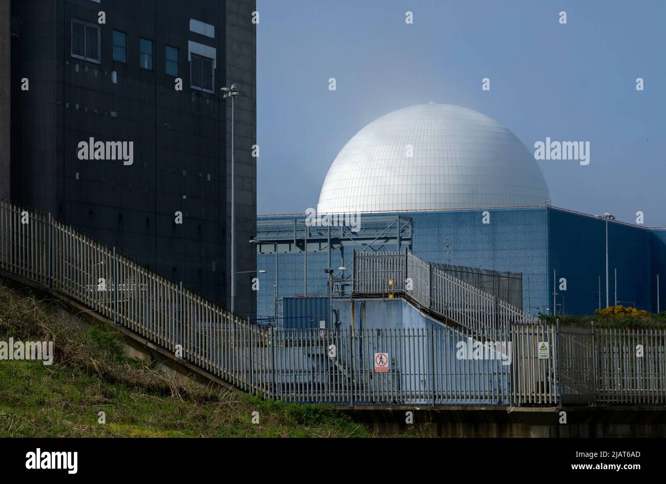 White nuclear dome sizewell b nuclear reactor blue sky yellow gorse ...