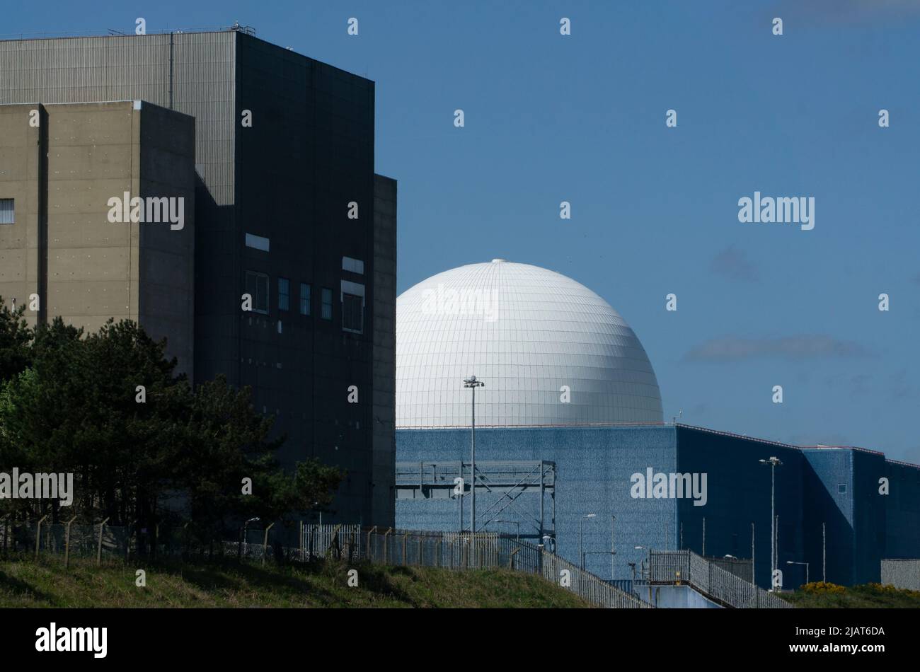 White nuclear dome sizewell b nuclear reactor blue sky yellow gorse ...