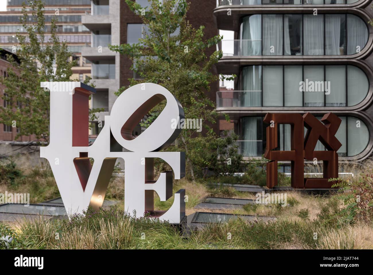 A structure spelling out the word 'LOVE' located in a suburban ...