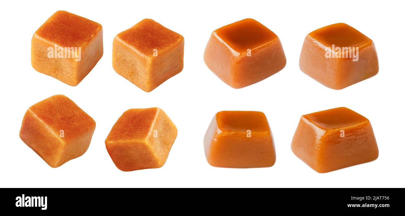 Set of caramel cubes isolated. Caramel on white Stock Photo - Alamy