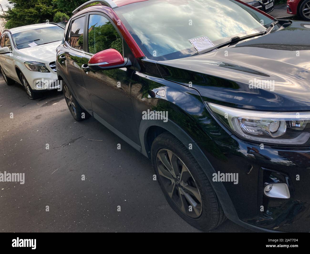 Glasgow, Scotland, 1st June 2022. Two SUV cars sits with a tyre cut on ...
