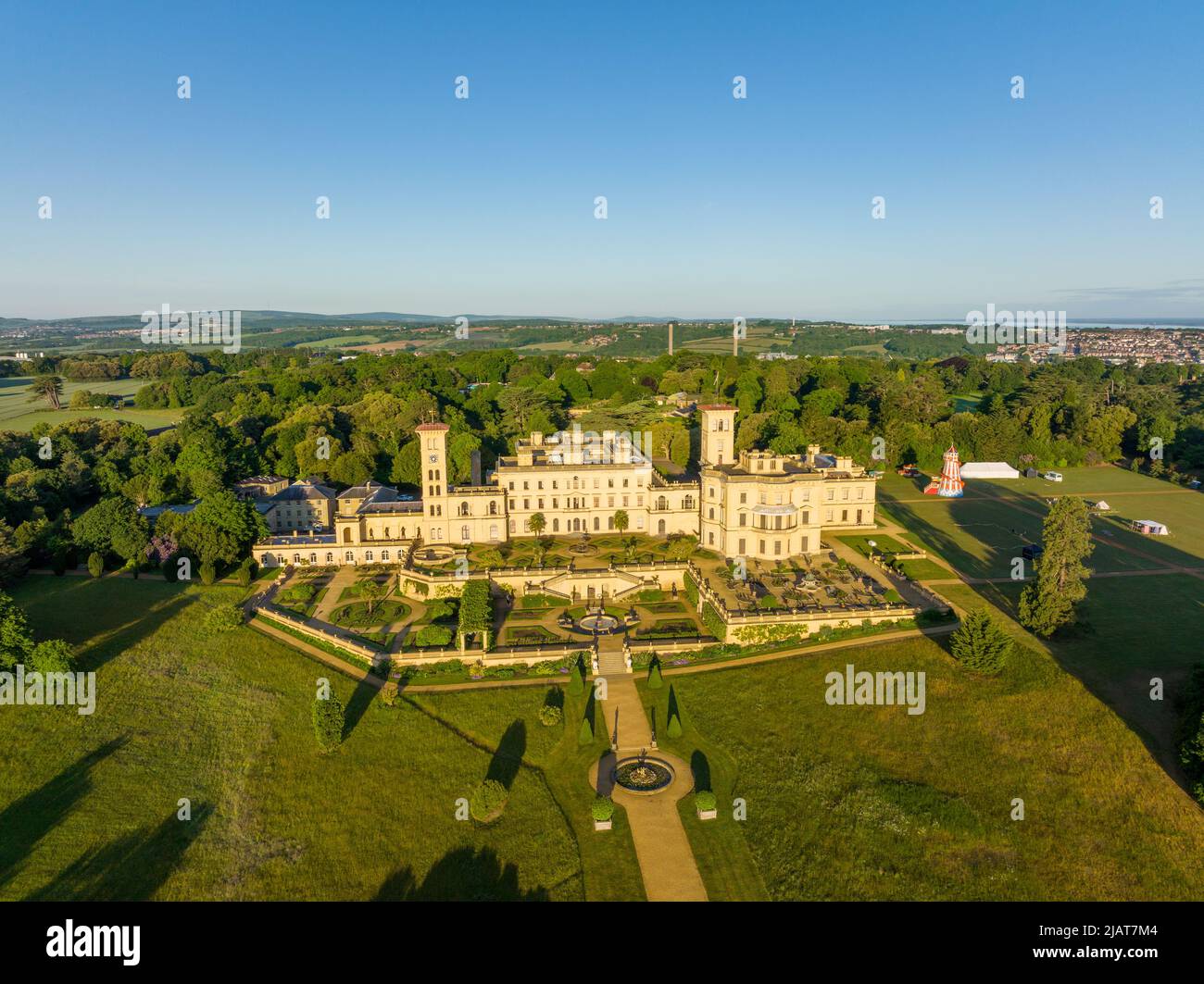 Aerial view of Osborne Castle Isle of Wight. Osborne House is a former ...
