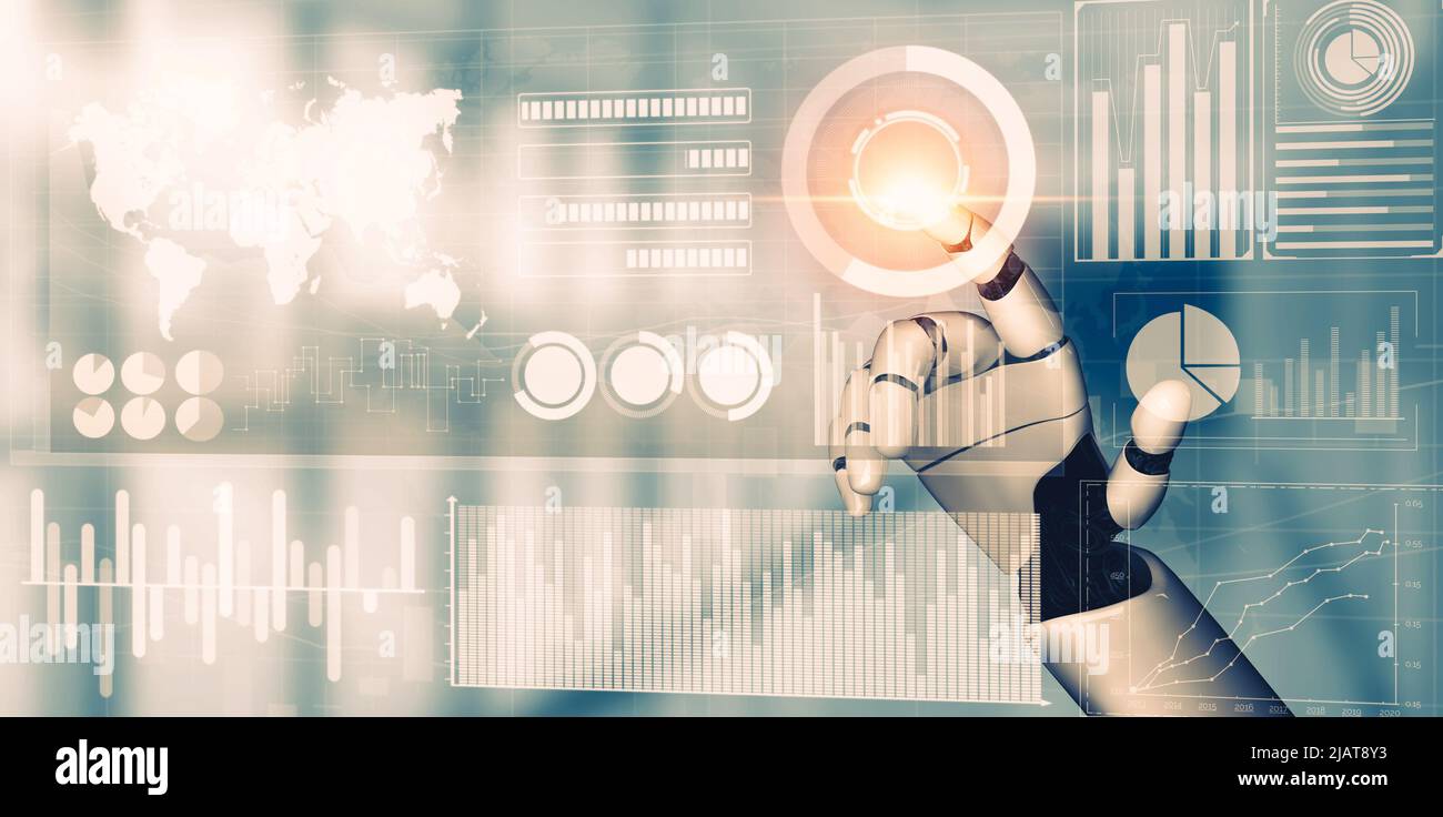 3D rendering futuristic droid robot technology development, artificial ...