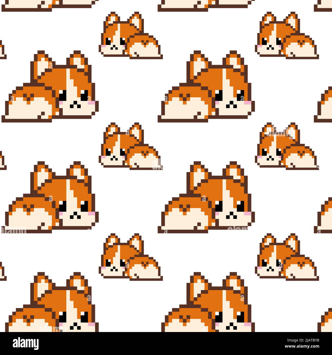 Cute 8 bit pixel corgi dog cartoon seamless pattern. Funny welsh corgi ...