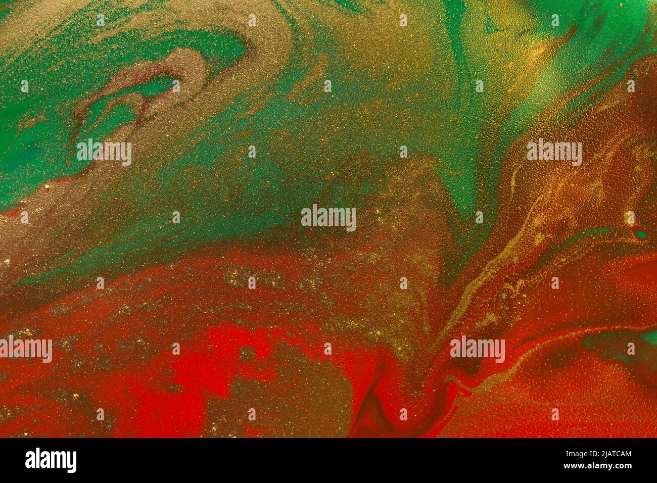 Gold waves on flow red and green paints abstract background Stock Photo ...