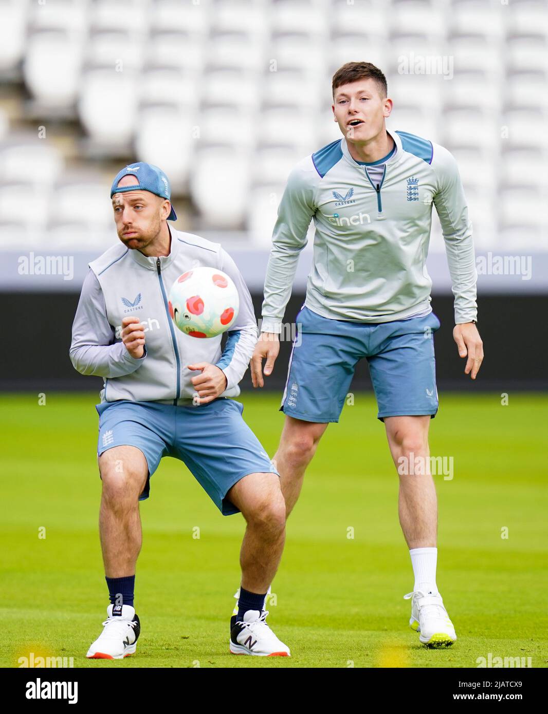 England's Matthew Potts (right) during a nets session at Lord's Cricket ...
