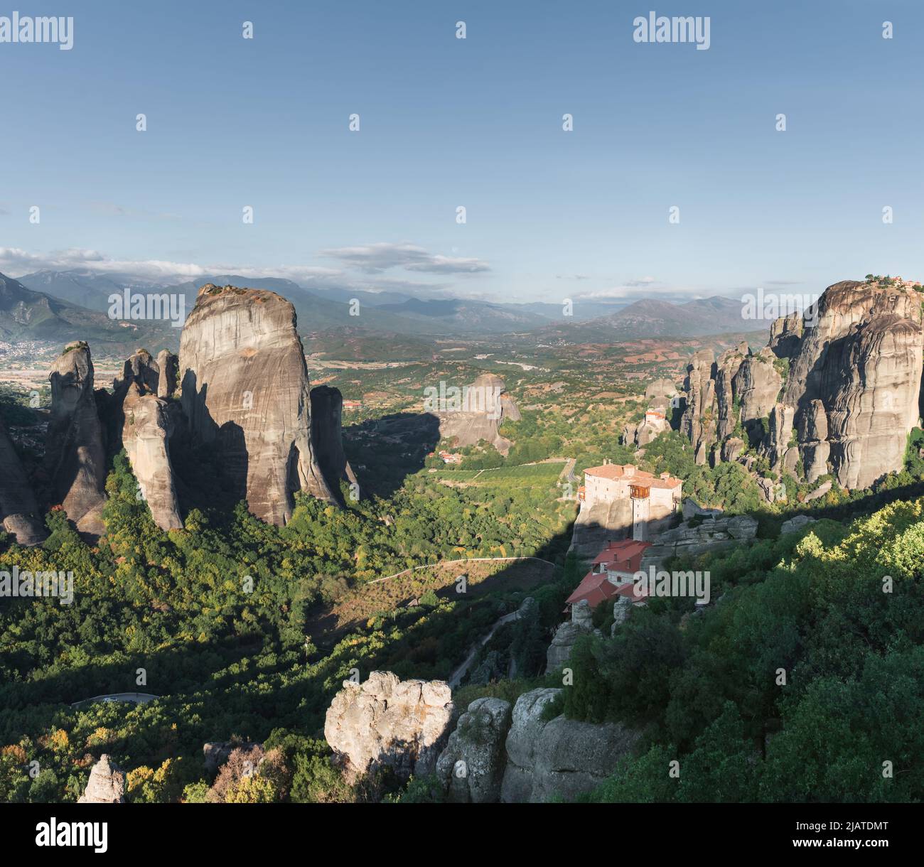Monastery Meteora Greece. Stunning summer panoramic landscape. View at ...
