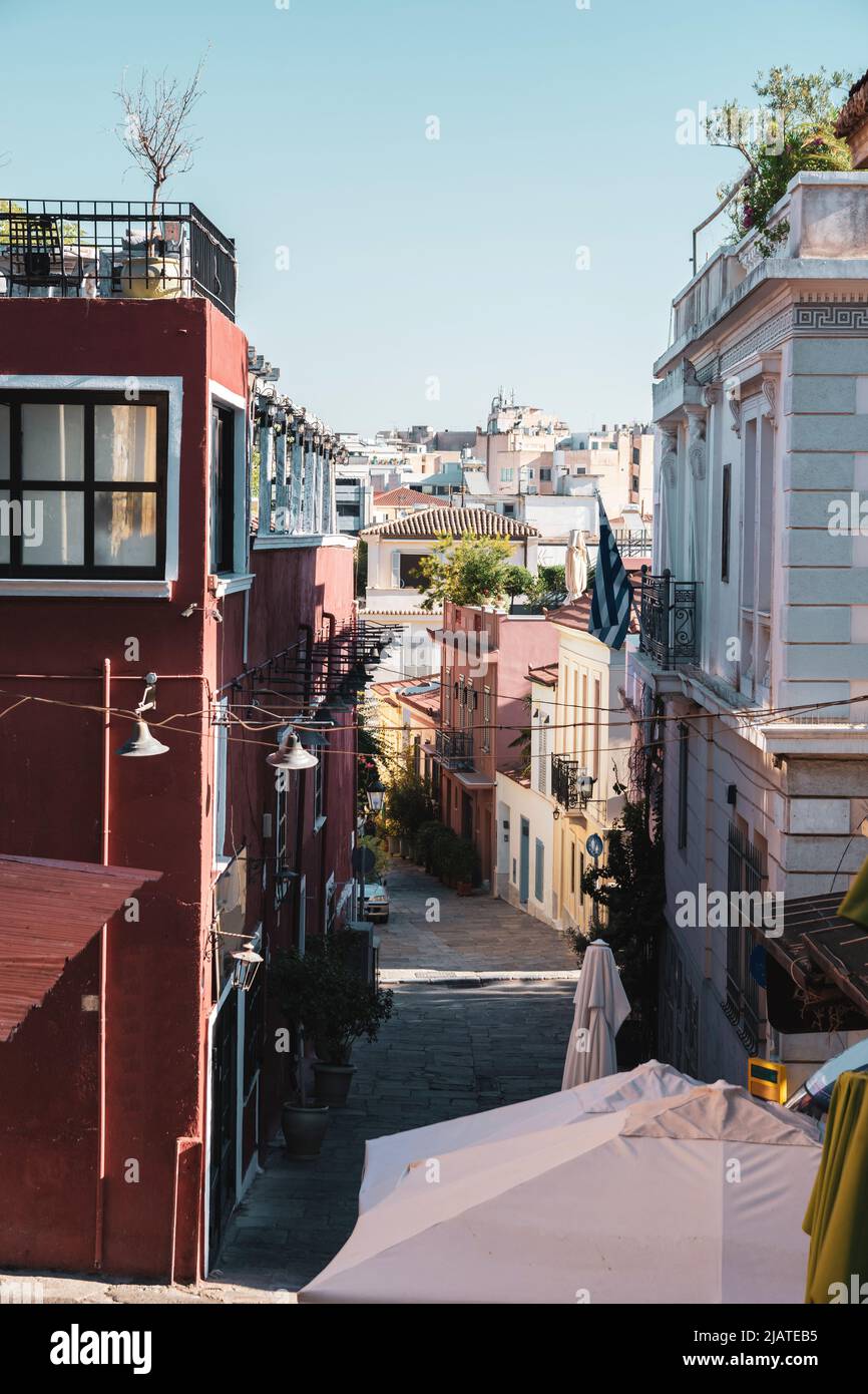 Plaka,an old historical neighbourhood of Athens, clustered around the ...