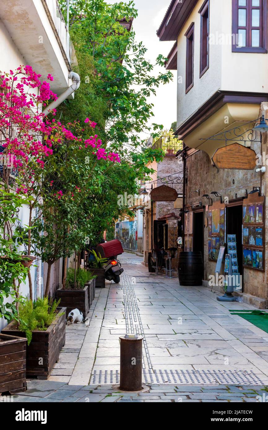 Ottoman houses on the main pedestrian street in Antalya Old Town ...