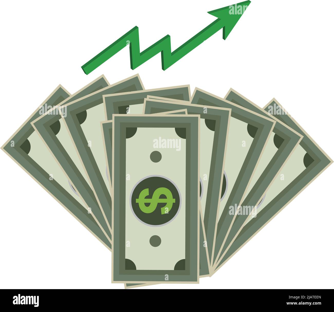 visible of dollar notes and increase value arrow. on white background ...