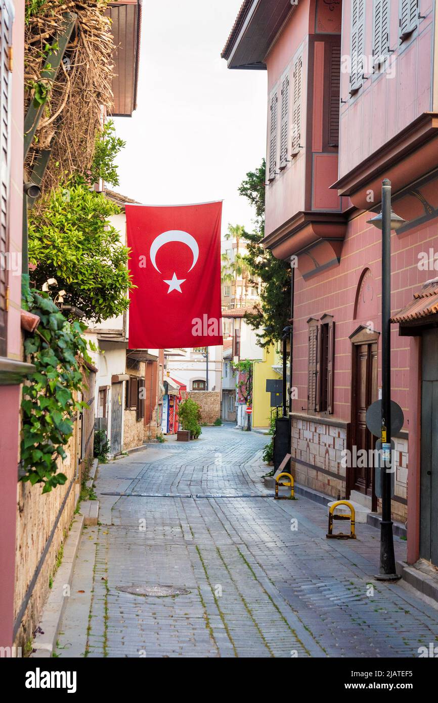 Ottoman houses on the main pedestrian street in Antalya Old Town ...