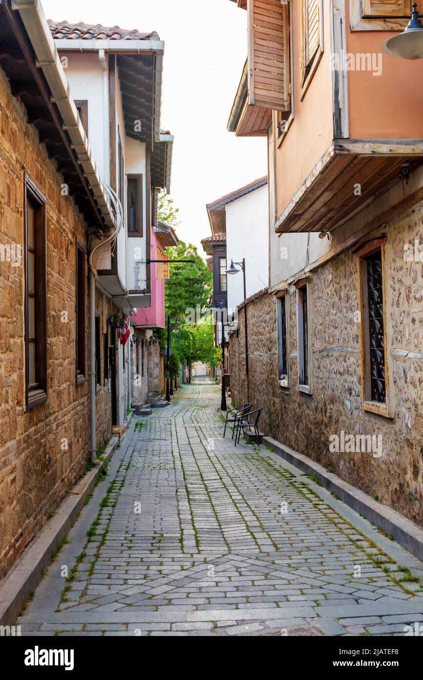 Ottoman houses on the main pedestrian street in Antalya Old Town ...