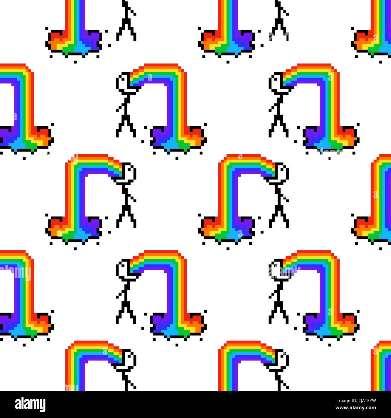 Sick guy puking rainbow. Seamless pattern background with 8 bit pixel ...