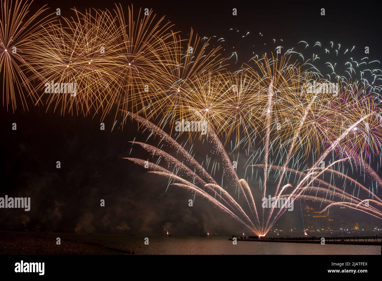 Fireworks at corniche on eid night 2021 Stock Photo - Alamy