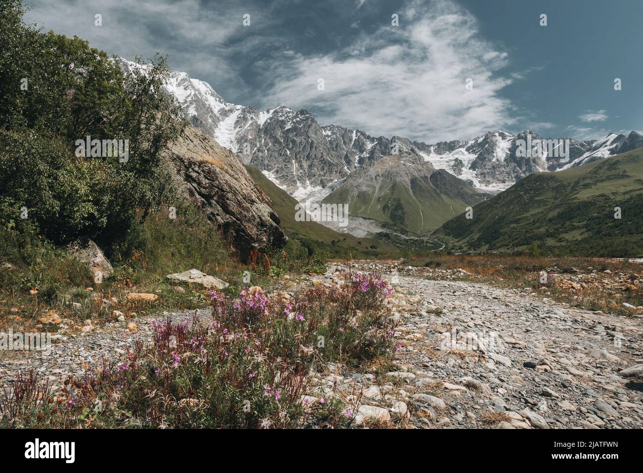 An amazing view on the Shkhara Glacier in the Greater Caucasus Mountain ...