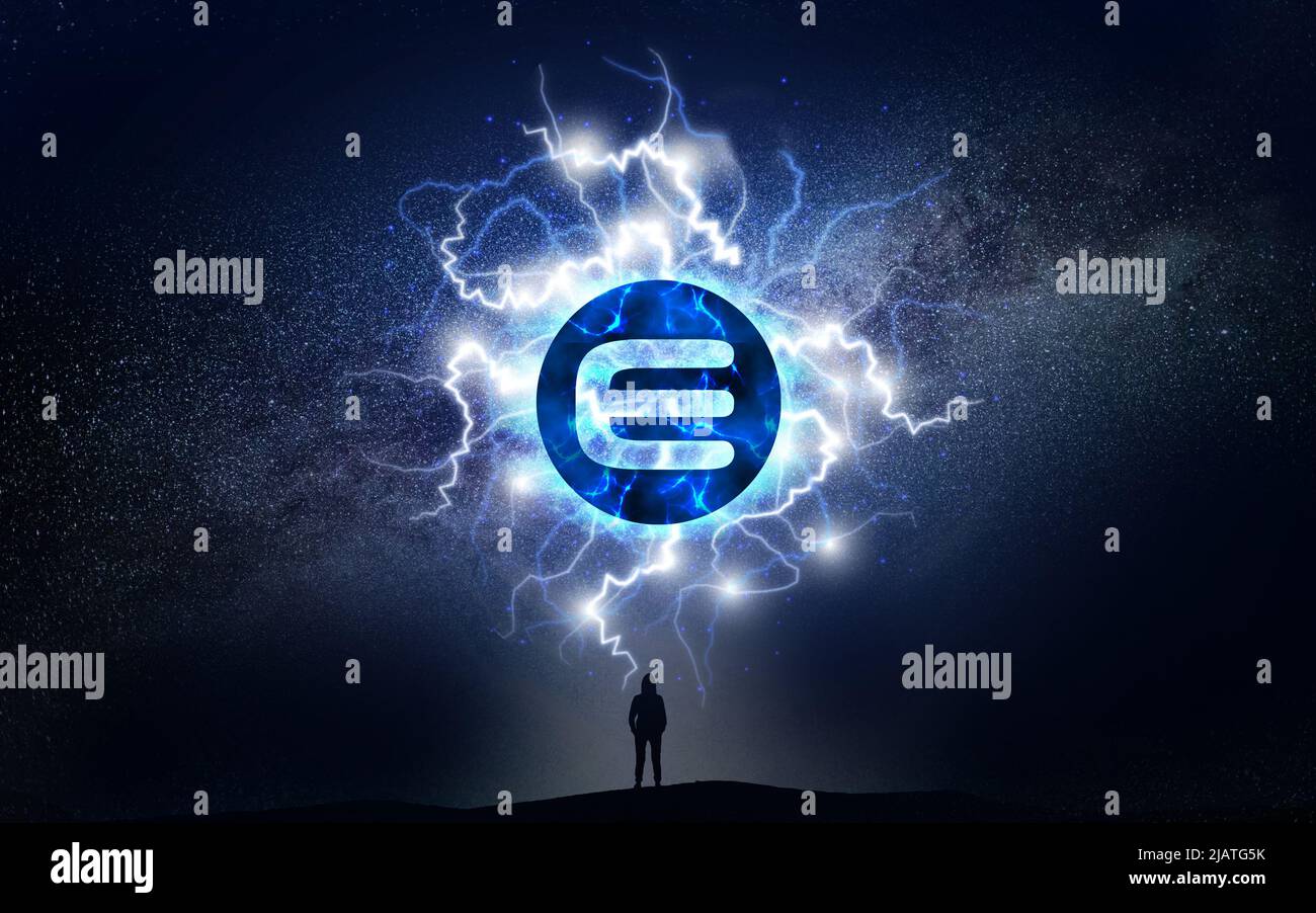 3D rendering cryptocurrency enjin coin on colorful background ...