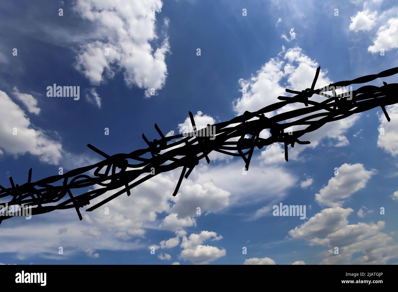 Сontour of barbed wire on background beautiful clouds and sky Stock ...