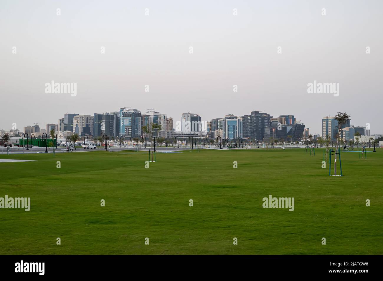 The Panoramic skyline of Doha, Qatar during sunrise Stock Photo - Alamy