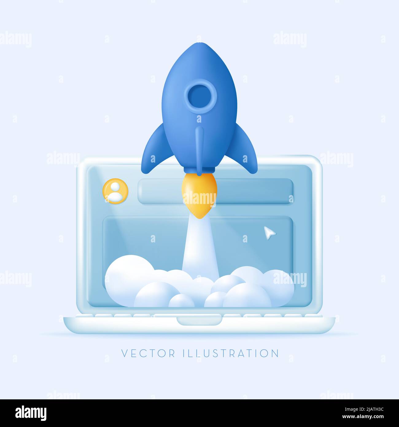 Successful startup business concept. Rocket launch from a laptop ...