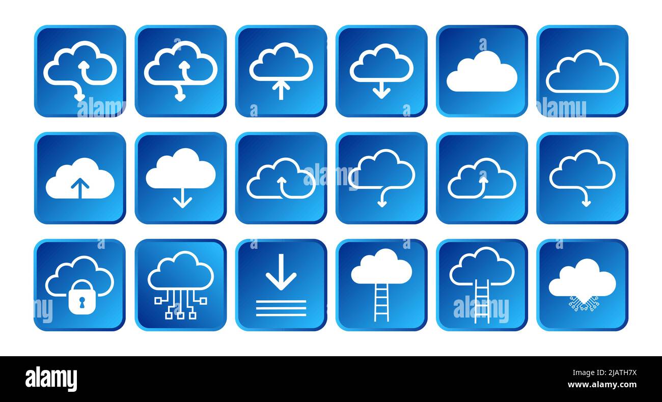 Icon Set of Cloud computing 3D rounded square style. Cloud technology ...