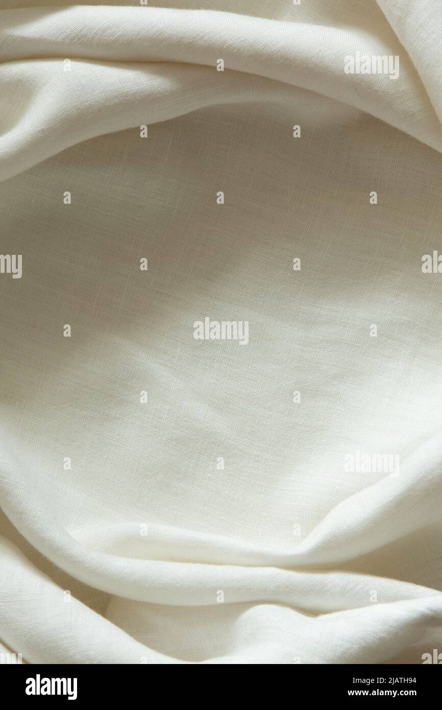White crumpled linen fabric texture background. Natural linen organic ...