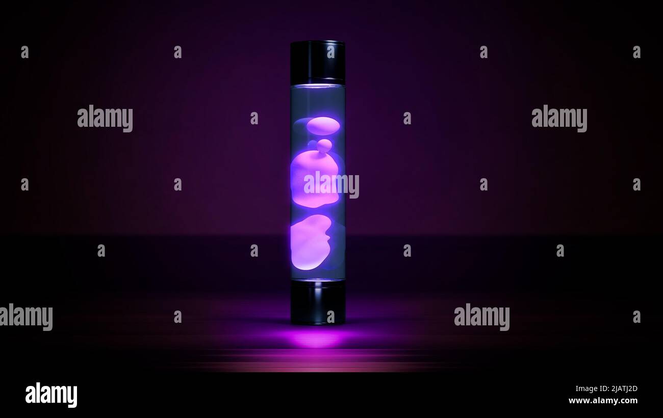 purple lava lamp glowing in dark room - object 3D illustration Stock ...