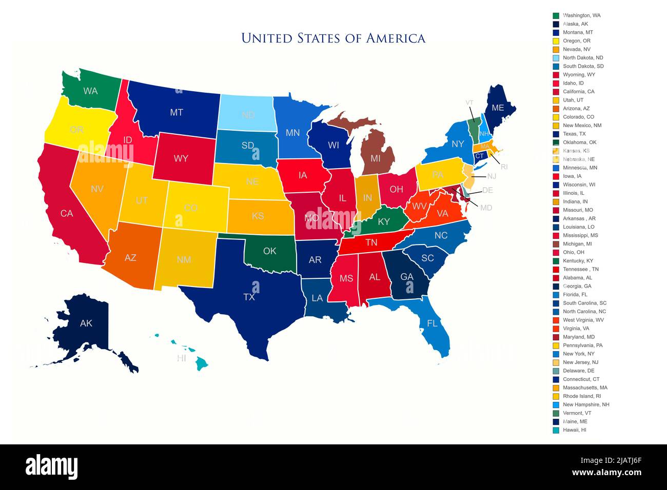 United States of America colorful map with states and borders ...