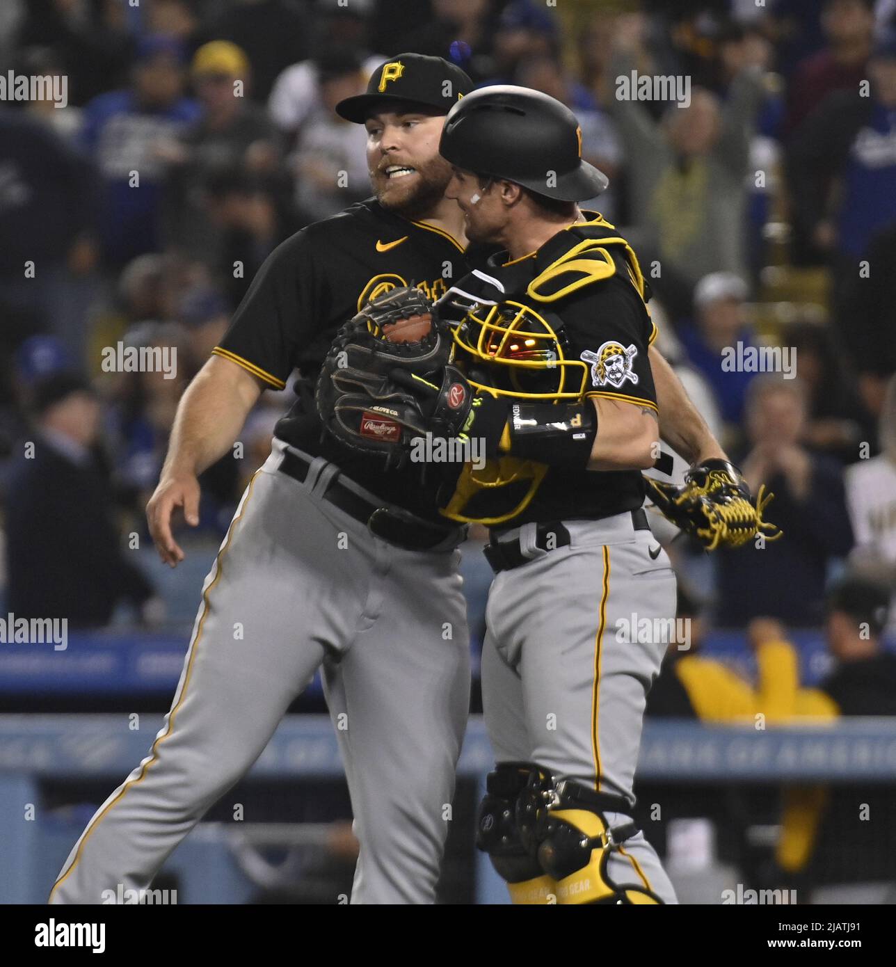 Pittsburgh Pirates relief pitcher David Bednar (L) celebrates with ...