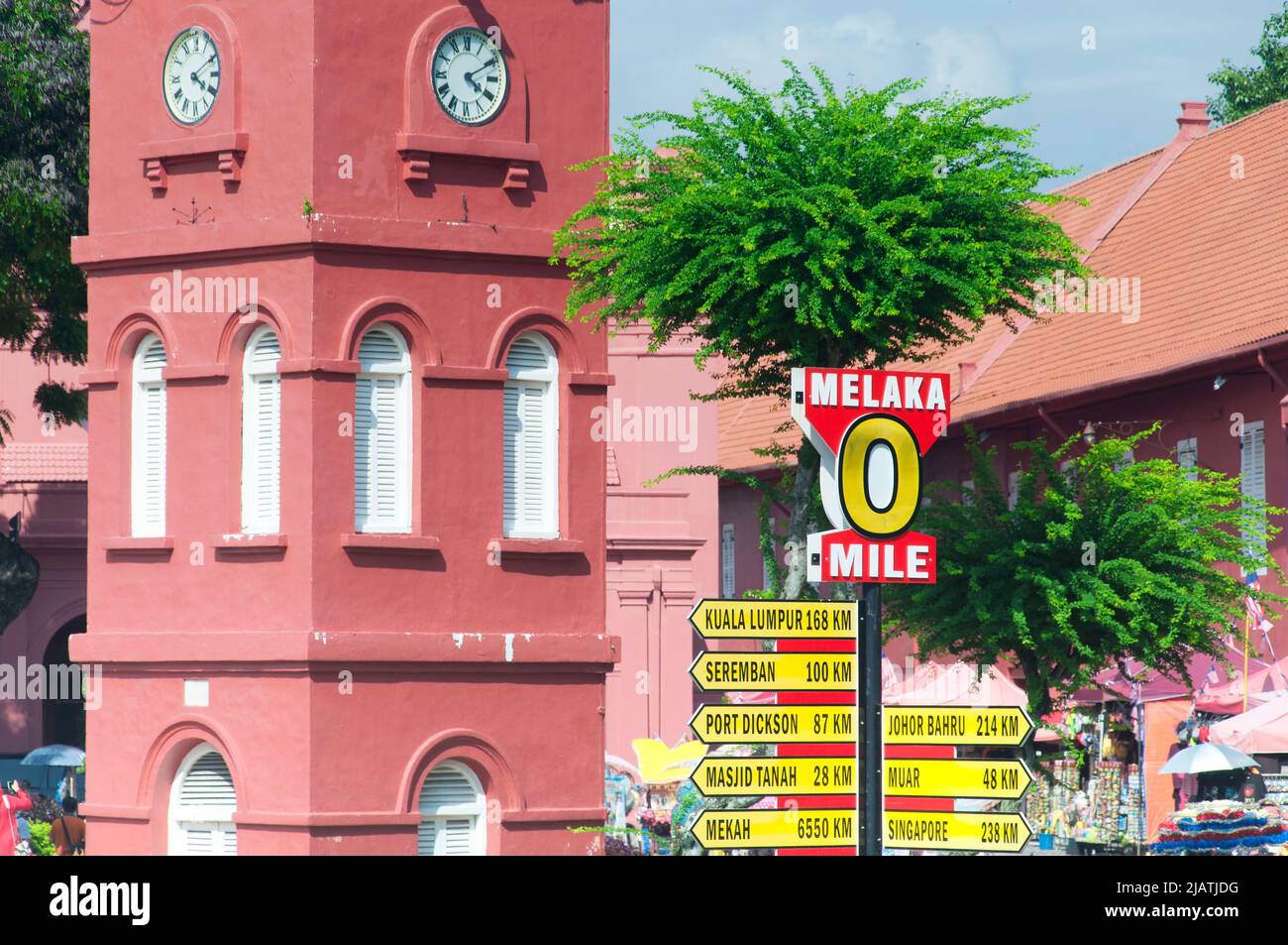 the historic clock tower near christ church and milage marker in the ...
