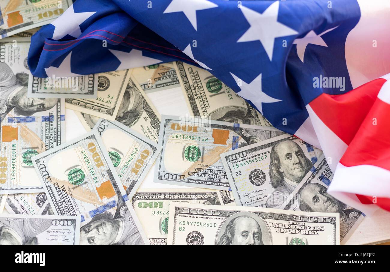 American flag on American currency Stock Photo - Alamy