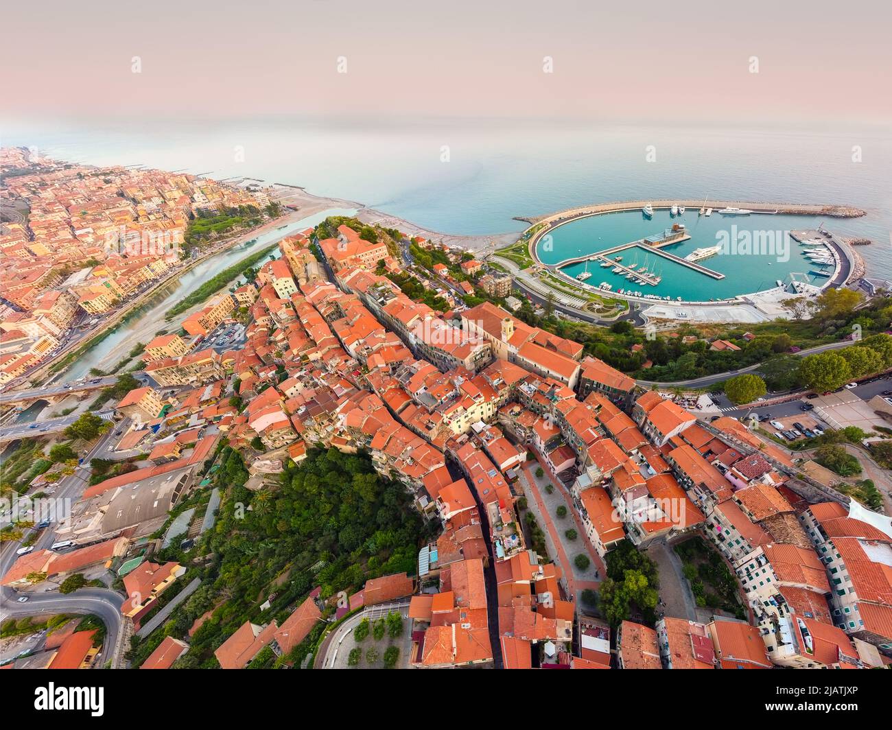 Aerial Drone of Cala Del Forte, new marina in Ventimiglia, Liguria ...