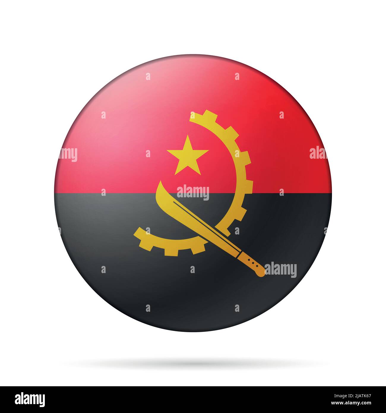 Round icon with flag of Angola. Glass light ball, sticker, sphere ...