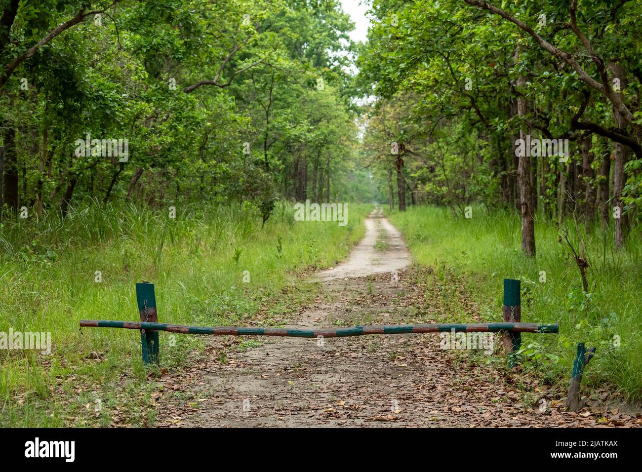 wood barrier on pole for restricted or protected area and no entry zone ...