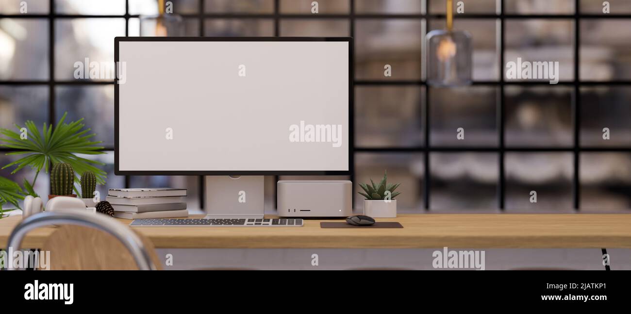 Minimal office desk workplace with pc computer mockup, keyboard ...